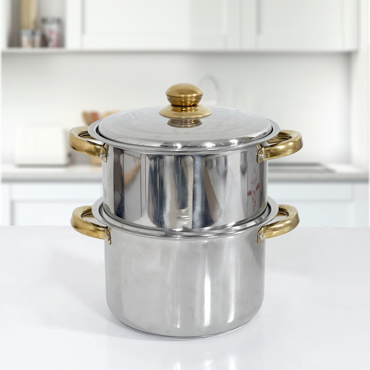 Couscoussier Inox poingnées dorées YL231 - Yallashopping